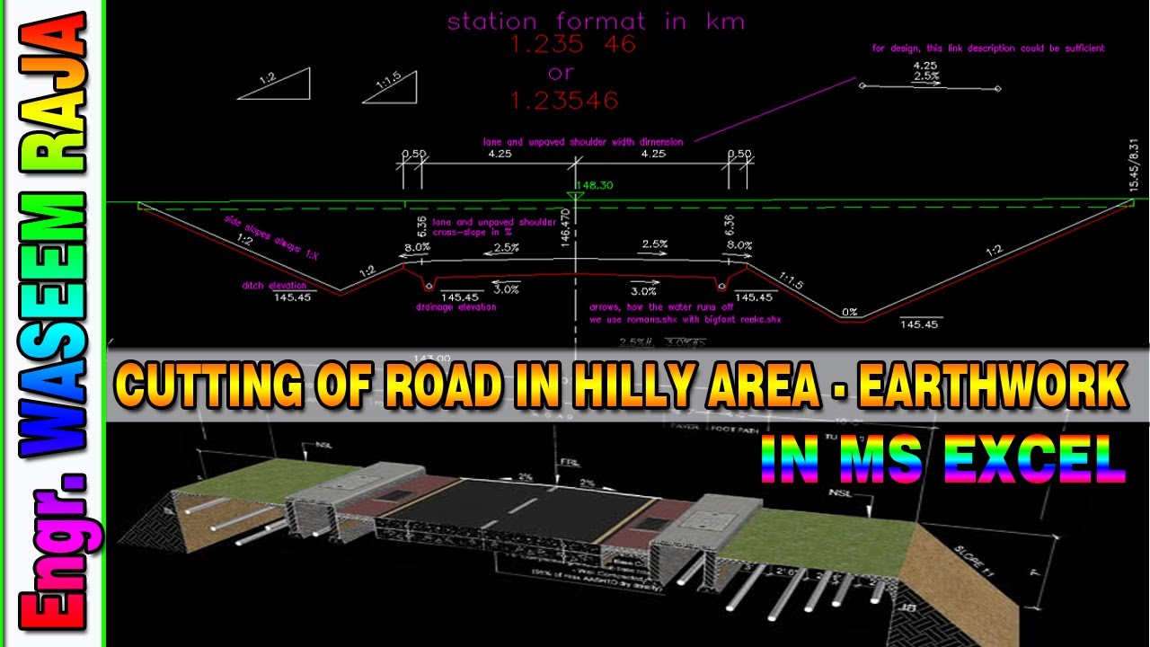 Earthwork Calculation for Road in Hilly Area | Fully in Cutting in ...