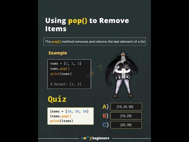 Use pop() method to remove and return the last item from a list in Python #python #code