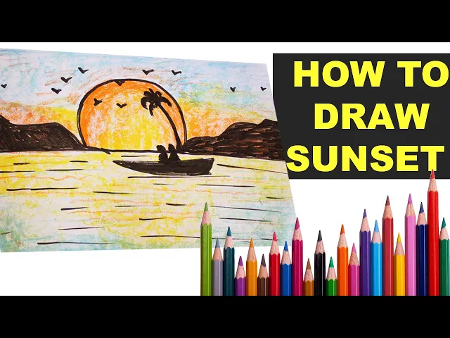 How To Draw Sunset | Color Pencil Drawing Easy | Open Video